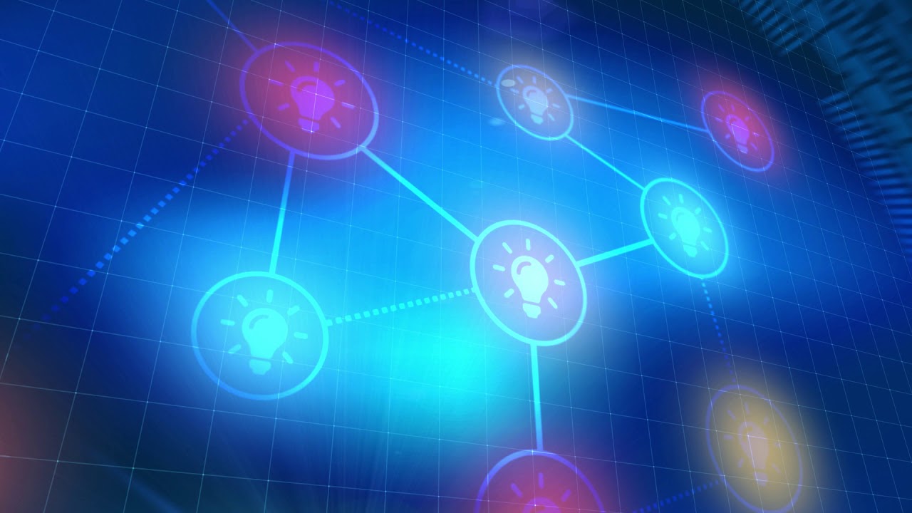 Bulb Idea Icon Animation Blue Digital Elements Technology Background| Free Stock Video Footage HD 4K