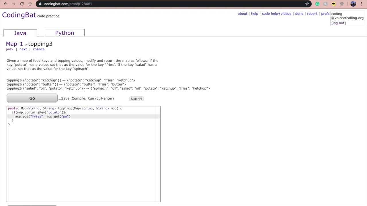 Map-1 (topping3) Java Tutorial || Codingbat.com
