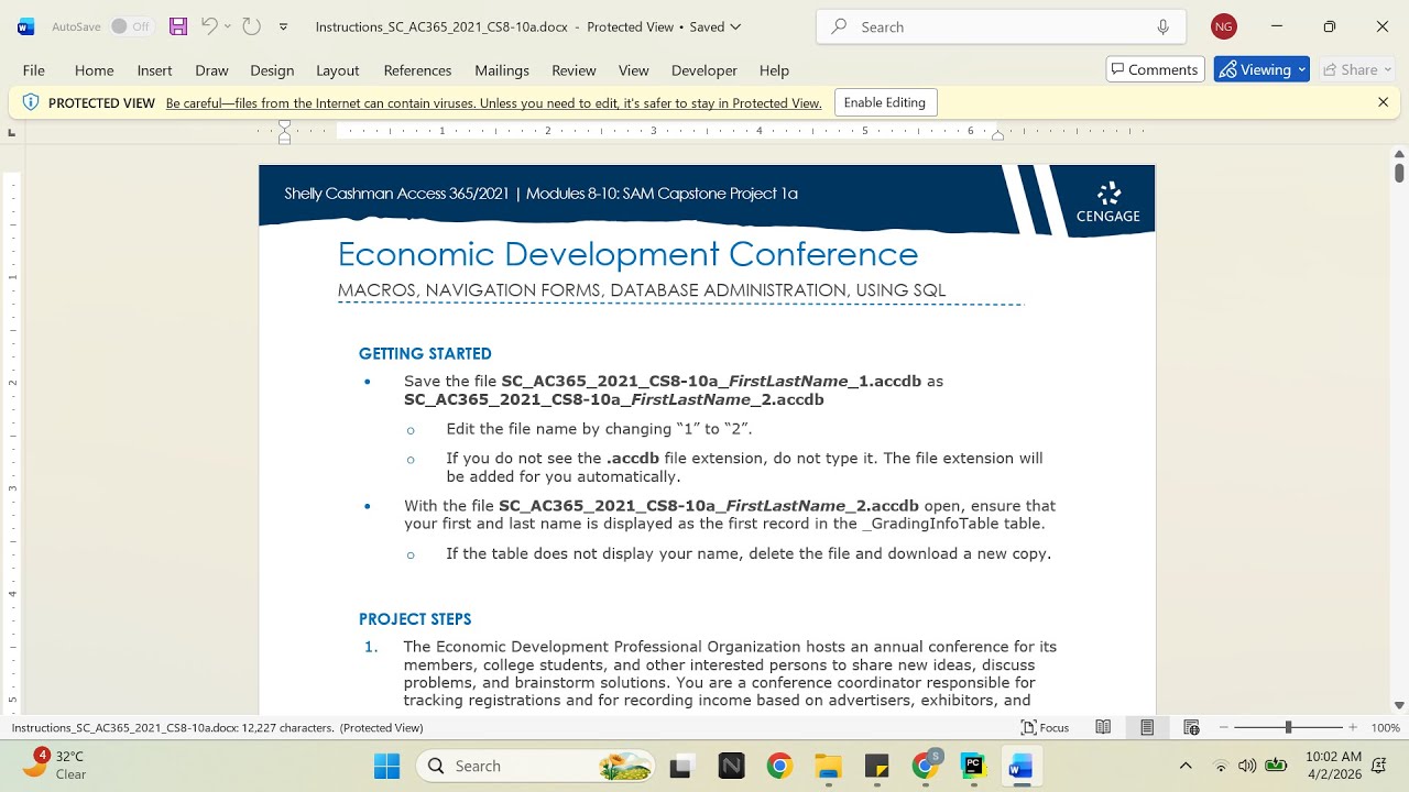 Shelly Cashman Access 365/2021 | Modules 8-10: SAM Capstone Project 1a Economic Development Conferen