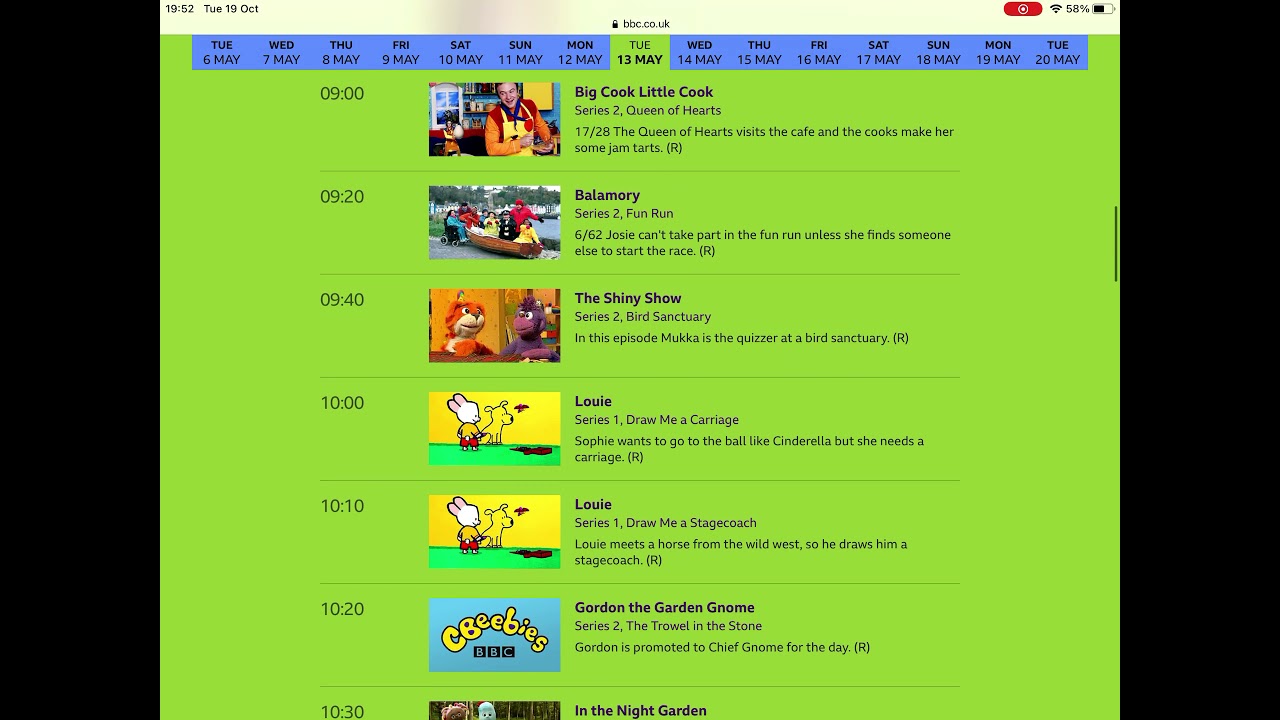 Cbeebies schedule 13/05/08