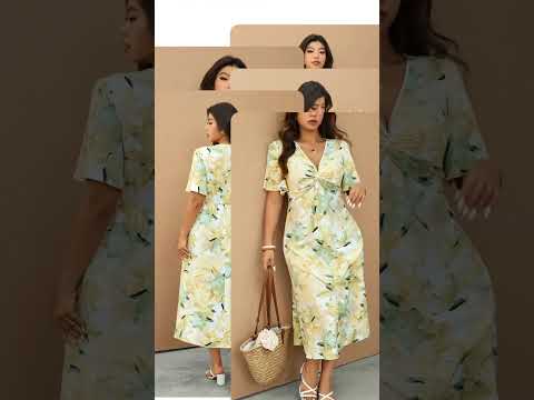 Elegant Plus Size V-Neck Floral Maxi Dress for Women - Summer Vacation Style, Short Sleeve