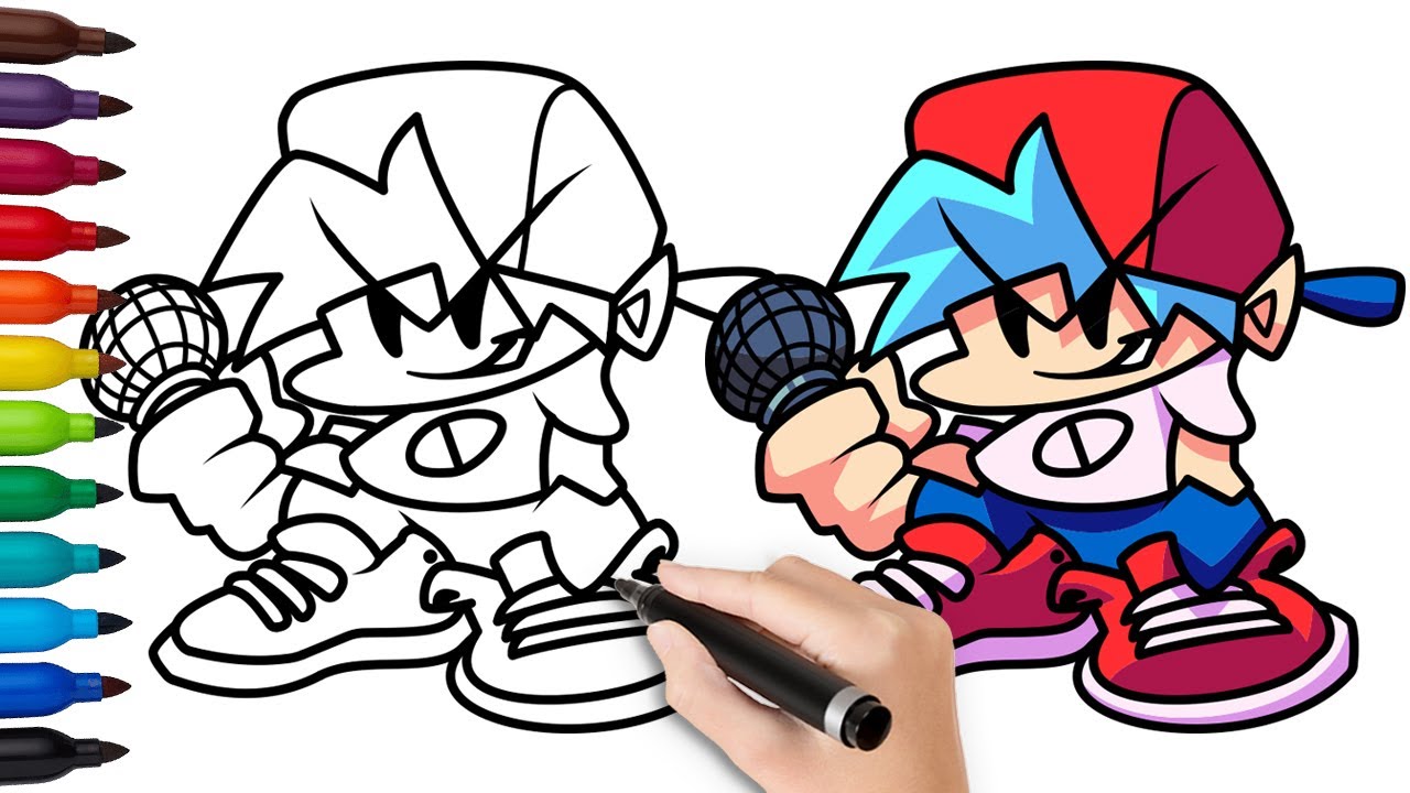 HOW TO DRAW BOYFRIEND | Friday Night Funkin (FNF) - (Draw & Color)