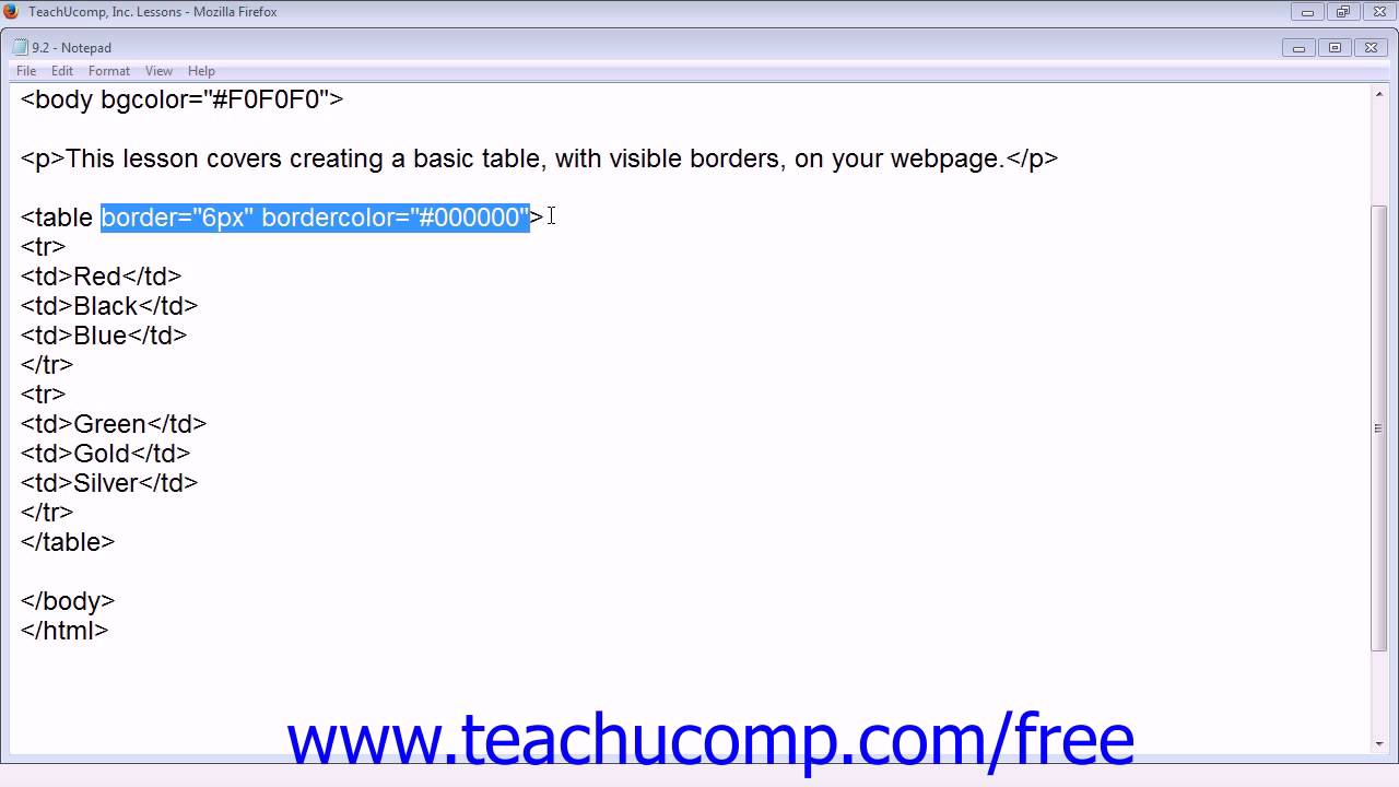 HTML5 and CSS3 Tutorial Table Borders Training Lesson 9.2