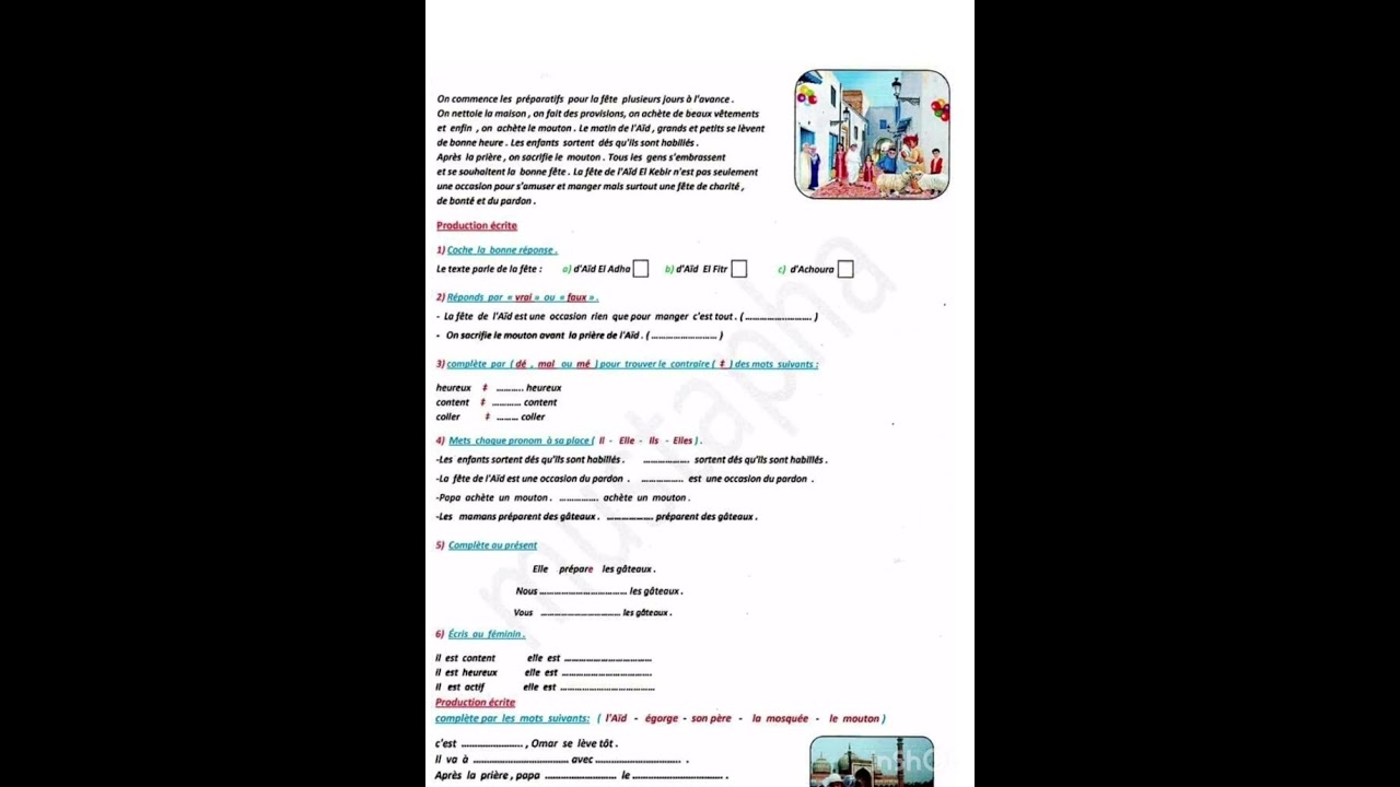Sujet de devoir pour les classes cm2