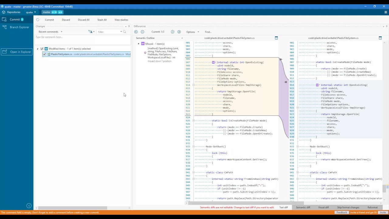 gmaster features - Semantic commit view