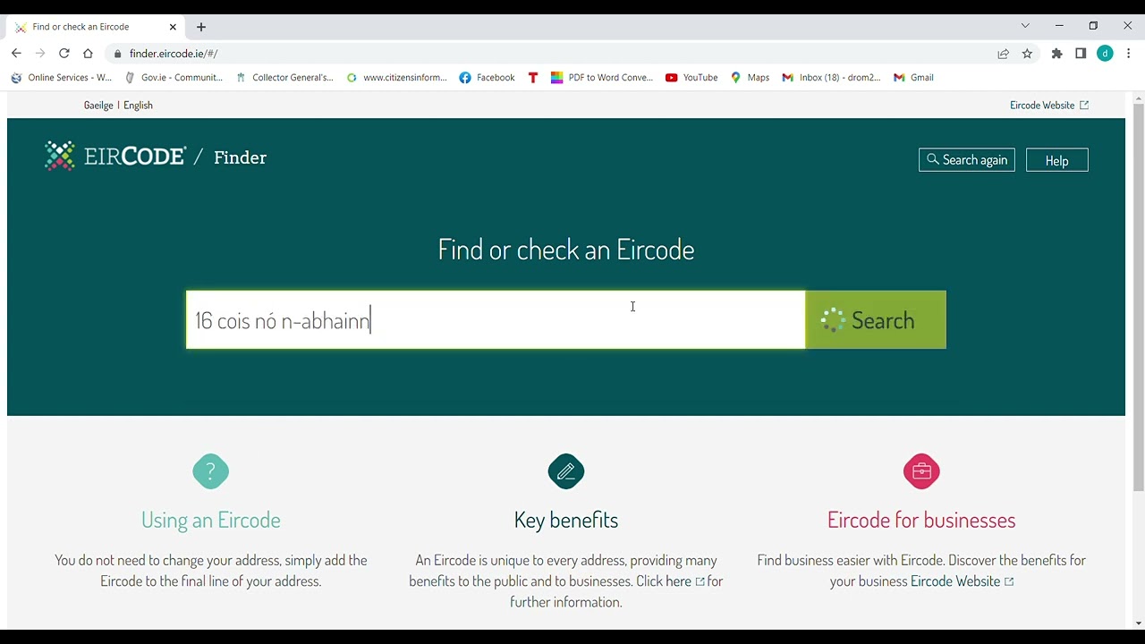 Eircode   Location Codes   Postcode Finder   Postcode Ireland   Google Chrome 2022 05 23 09 55 27