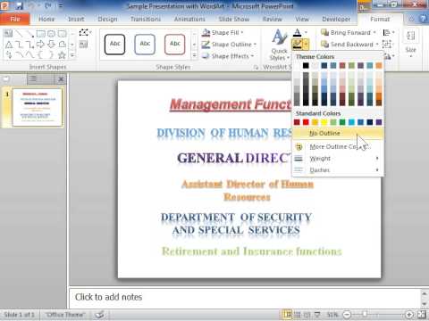 PowerPoint 2010 Add or Change an Outline for Text or WordArt