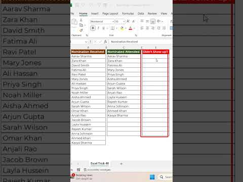 Excel Trick 48 - How to compare two lists and find the missing entries #shorts #exceltricks