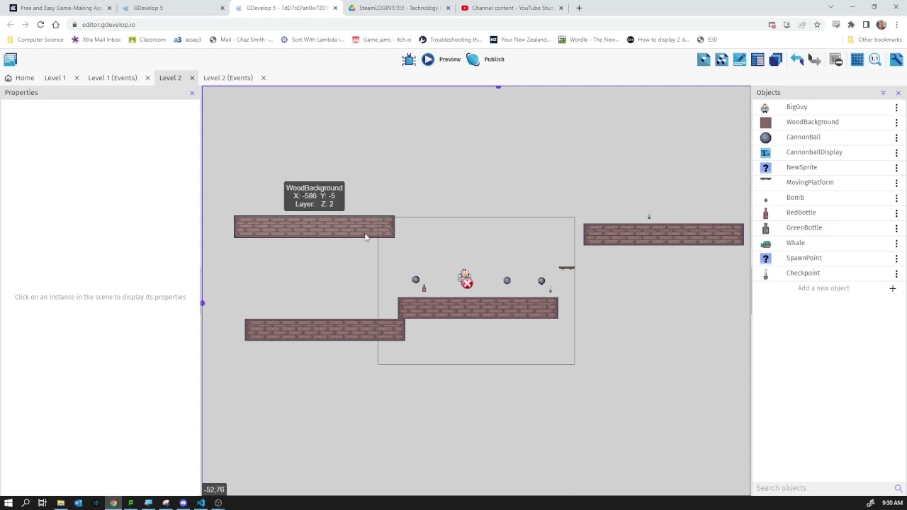 Gdevelop - video 12. Multiple levels