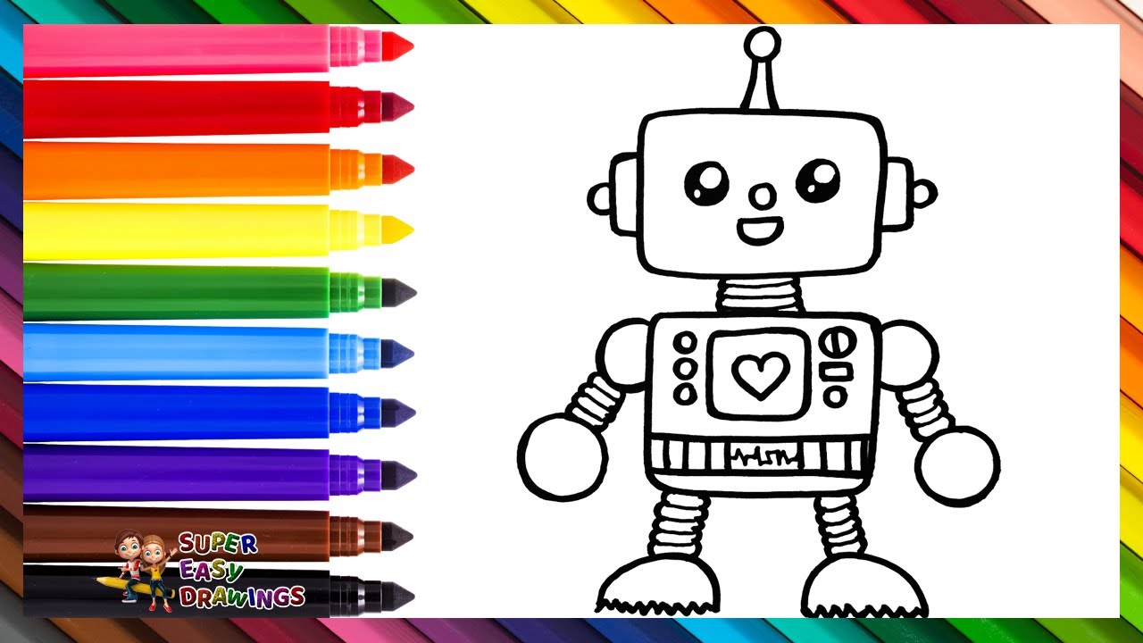 Draw and Color a Cute Robot 🤖🦾🦿🌈 Drawings for Kids