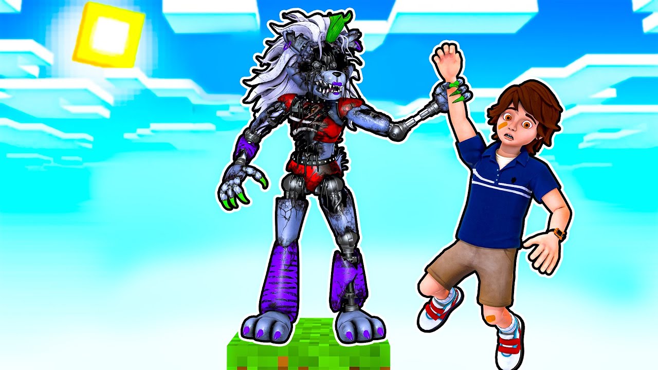 One Block SKYBLOCK with SHATTERED Roxanne Wolf in Minecraft