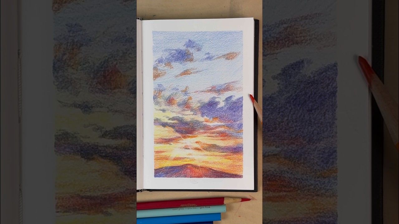Colored Pencil Landscape Drawing | Peaceful Sky, Clouds & Water Reflections#art #drawing #tutorial