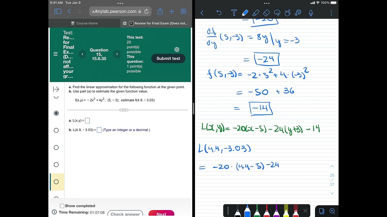 Using Linear Approximations to estimate a function's value