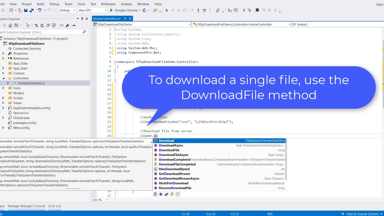 Simple steps on SFTP download file  on FTP Server in C# app using Ultimate FTP library