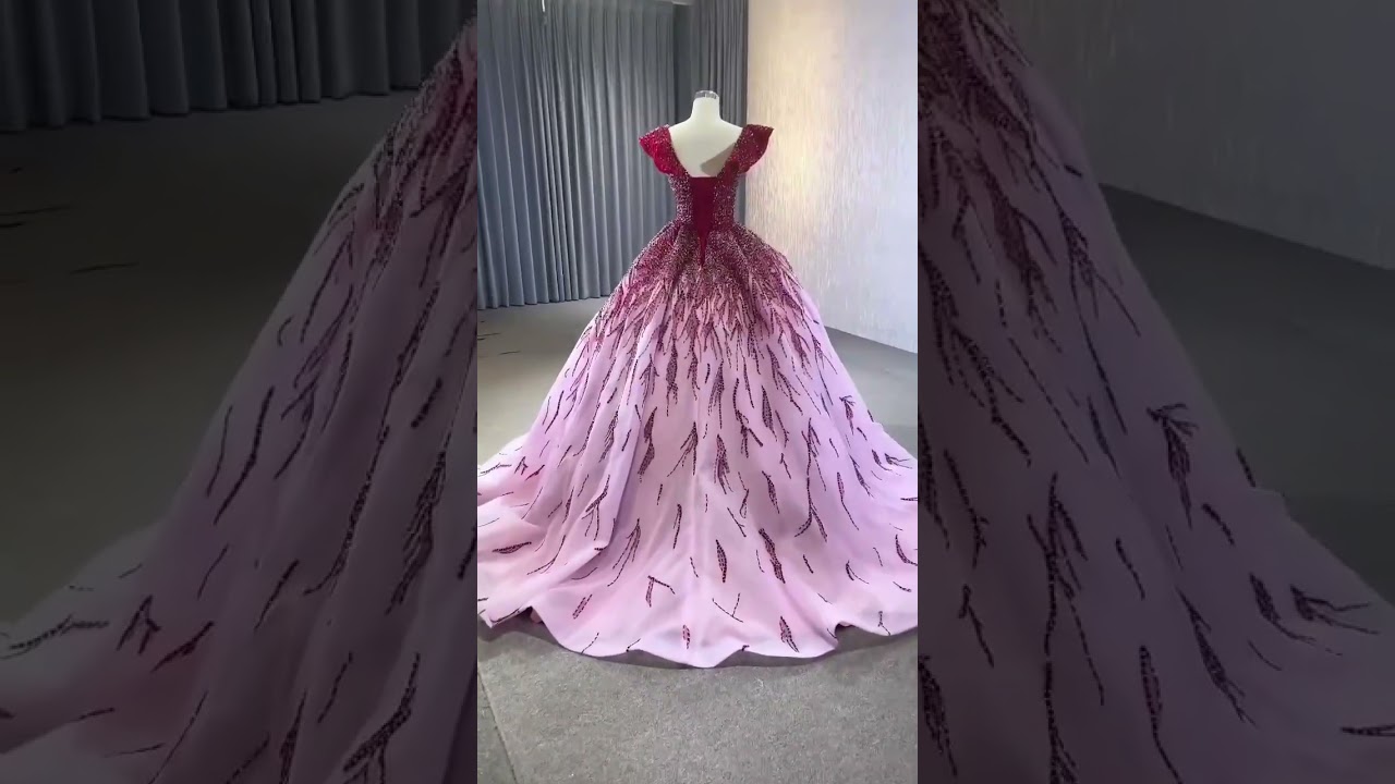 High-end Gradient-Color Burgundy Handmade  Beading Prom Dresses
