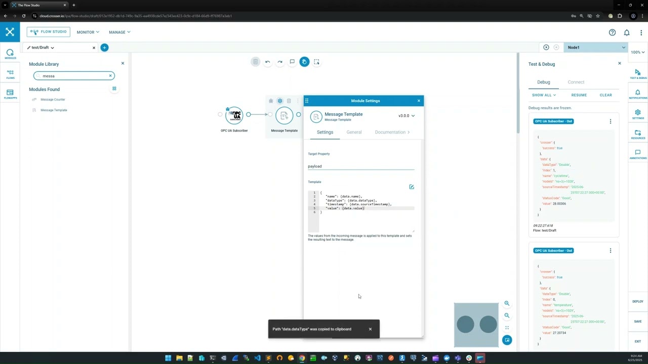 Crosser Tutorial - Data Mapping with Message Template