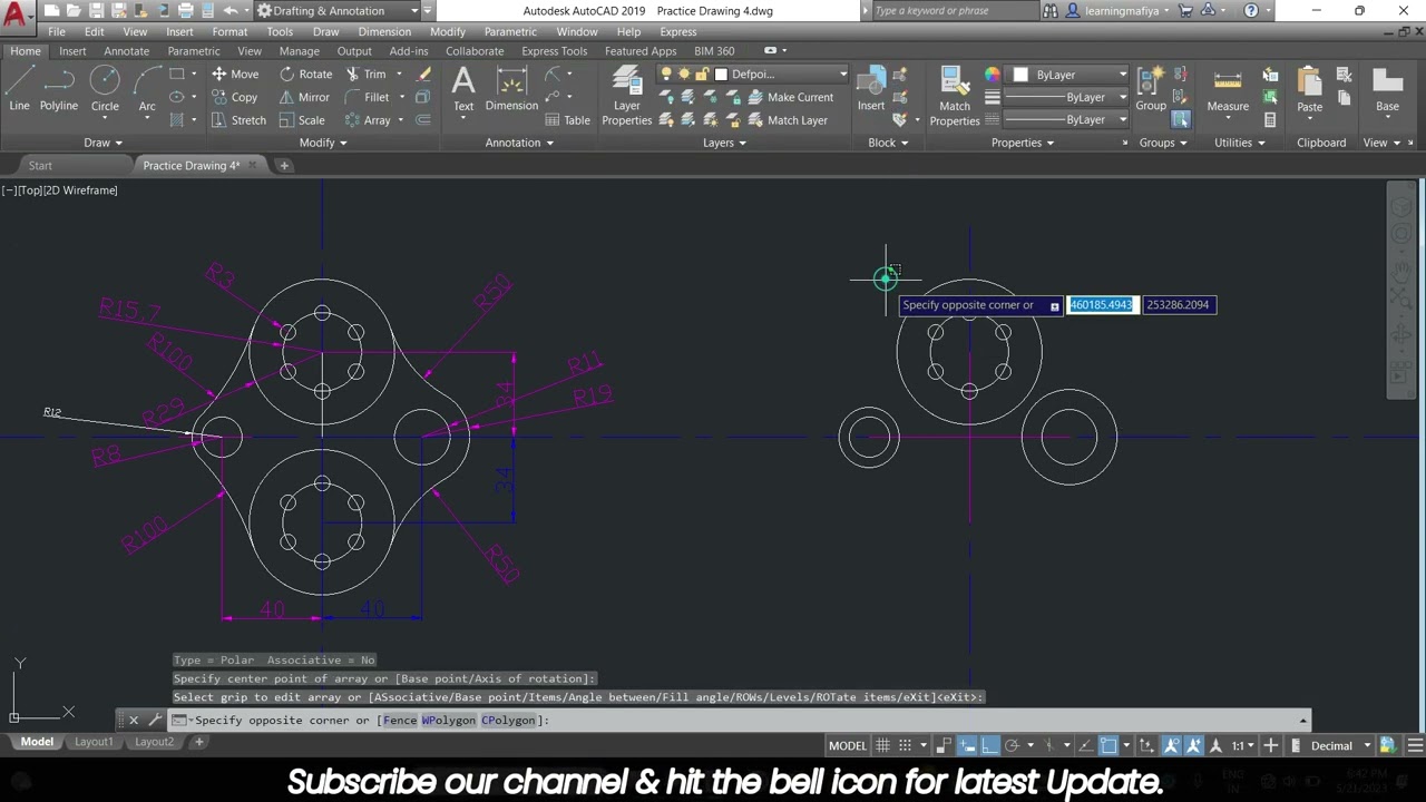 AutoCAD Practice Drawing Tutorial 4 #autocadpracticedrawing