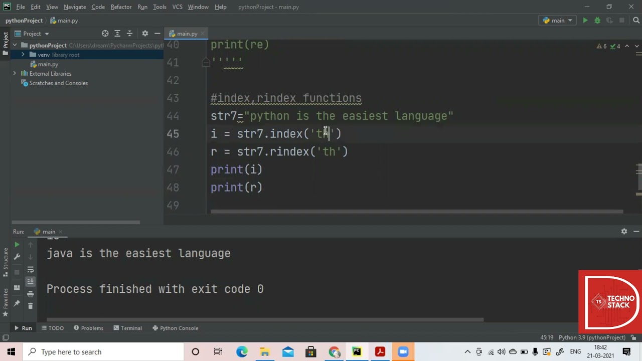 #9 Python String Methods : index , rindex