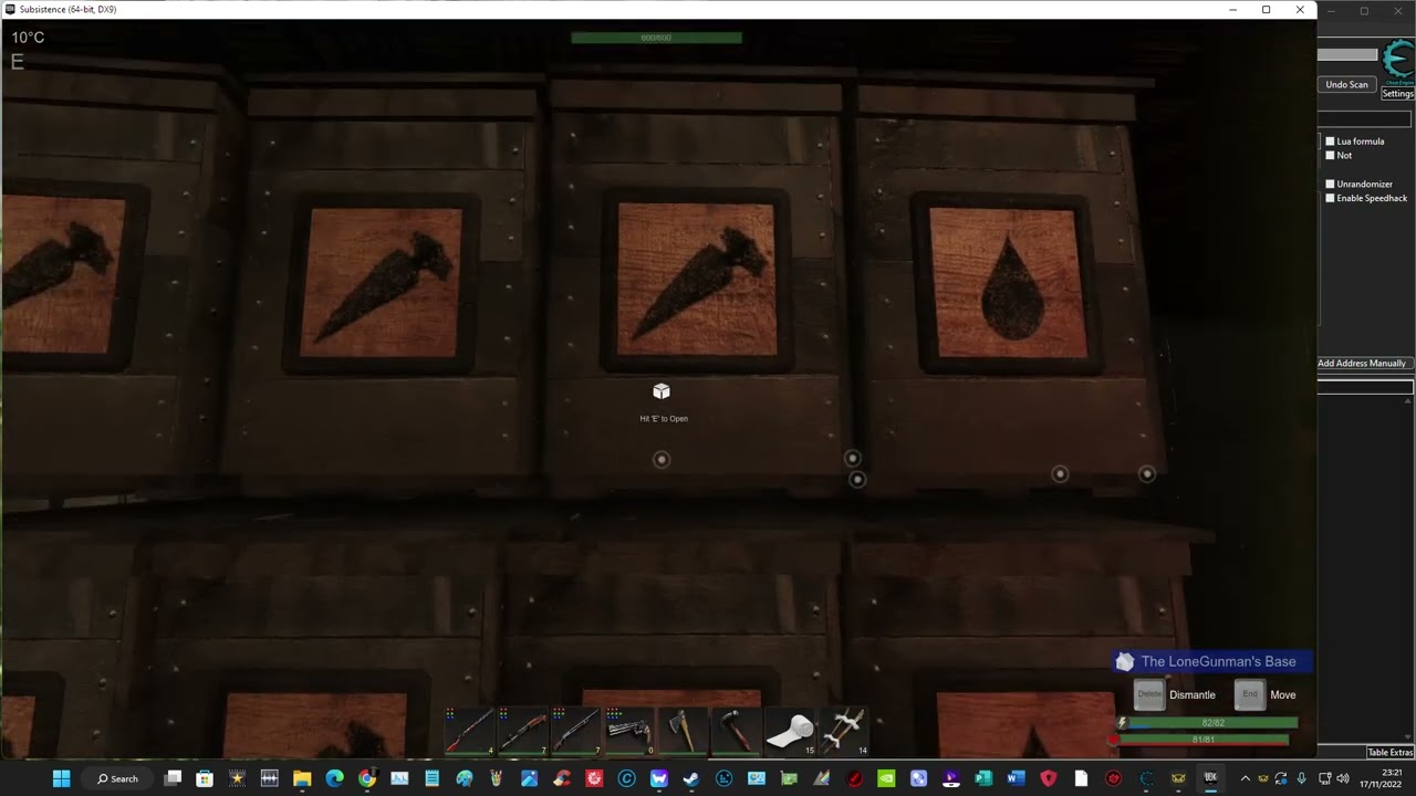 Subsistence Game (Cheat  Engine) How to get infinite items.