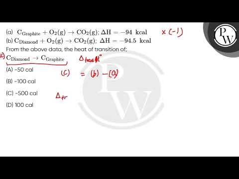 (a) CGraphite+O2(g)rarr;CO2(g);Delta;H=minus;94kcal\n(b)CDiamond+O2(g)rarr;CO2(g); Delta;H=minus....