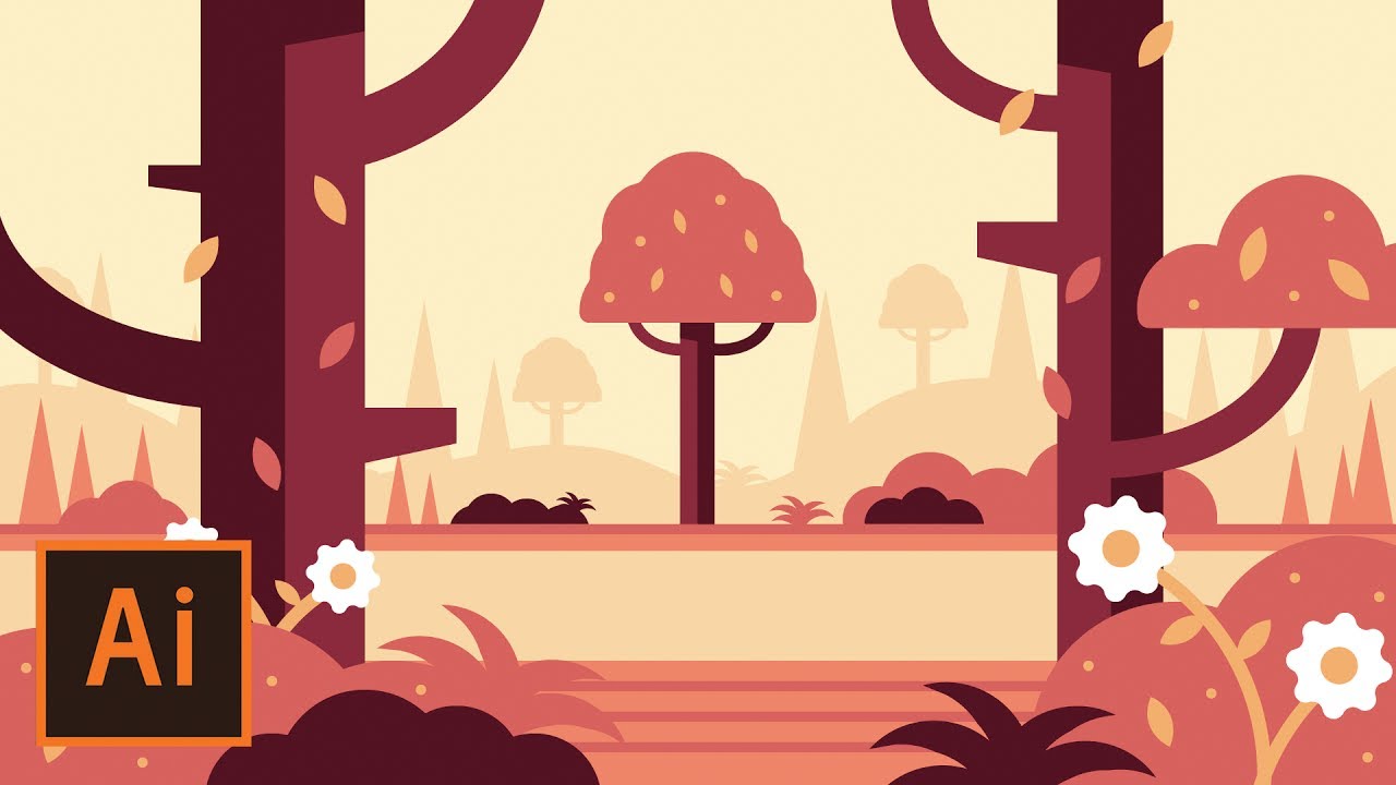 Illustrator Tutorial - Forest Landscape Flat Design (Illustrator Flat Design Tutorial)