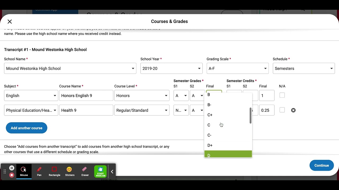 Completing Courses & Grades in the Common App