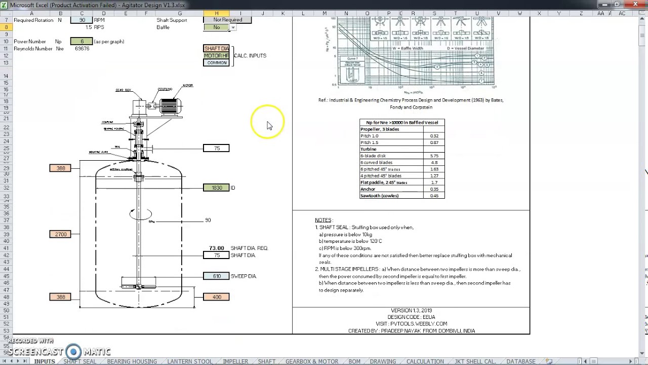 Agitator Design v1.3 | Excel Program