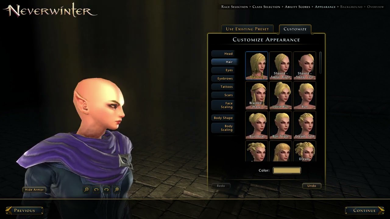 Neverwinter character creation and customisation - wizard.