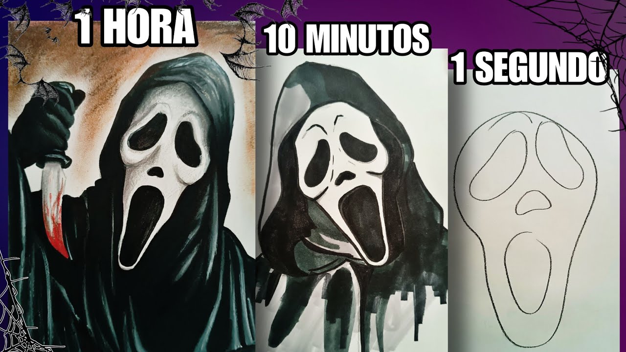 From 1 second to 1 hour drawing GhostFace 🎃😱 (HALLOWEEN SPECIAL)