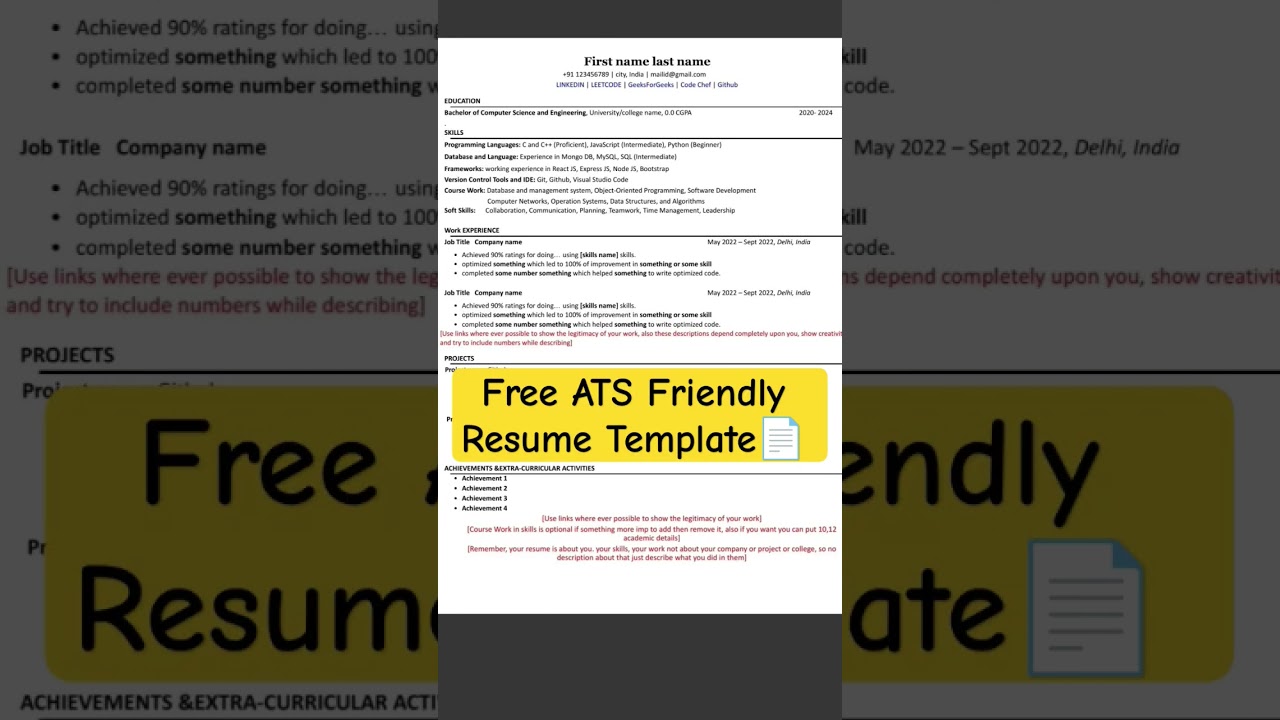 Free ATS friendly Resume Template 📄