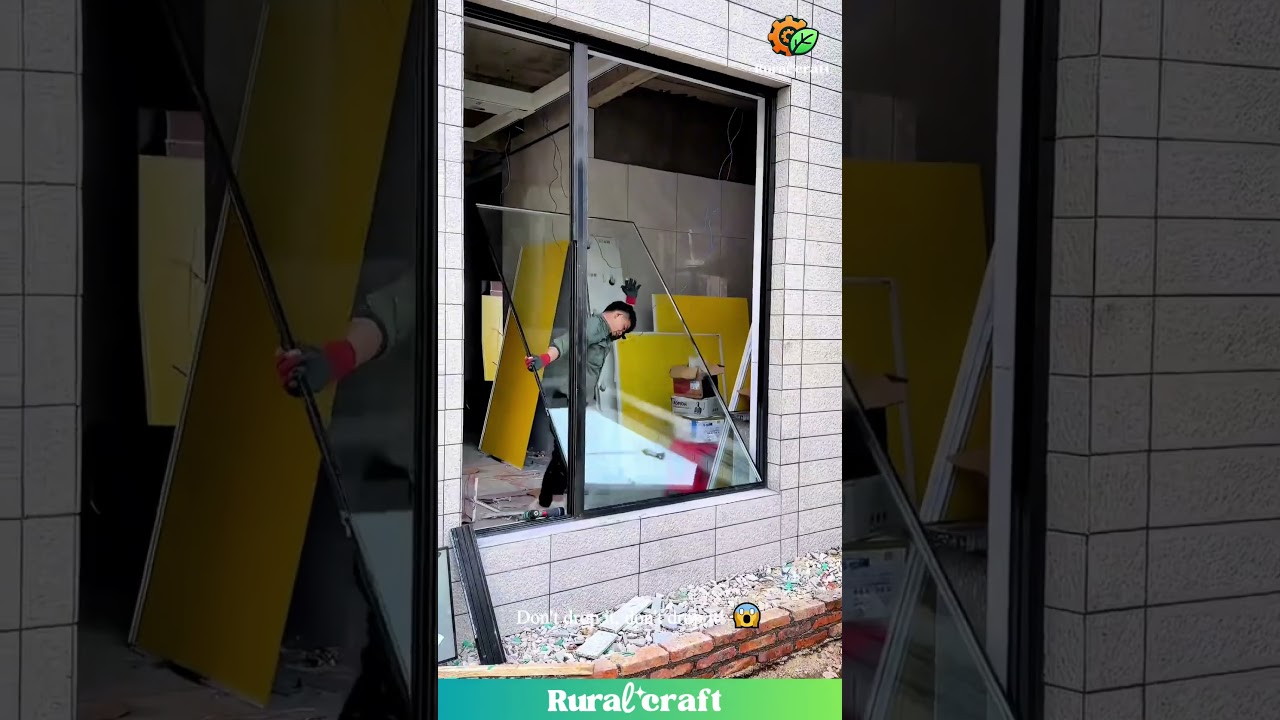 Are His Arms Made of STEEL?! 💪 This Guy is Casually Moving a GIANT Sheet of Glass! #construction