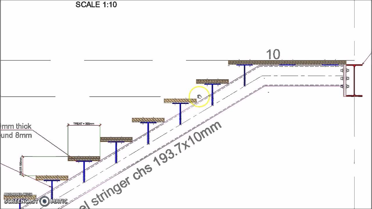 Single CHS Stringer Straight Single Flight Steel Staircase Detail