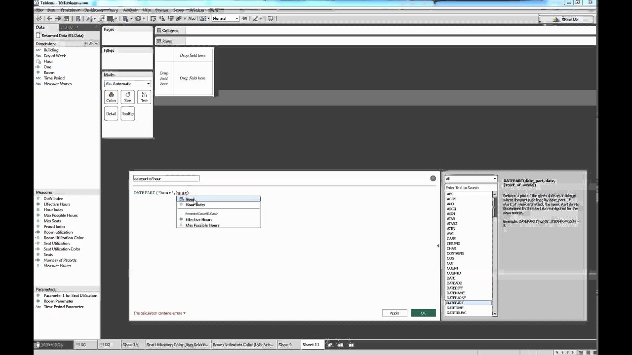 Tableau : datepart of hour