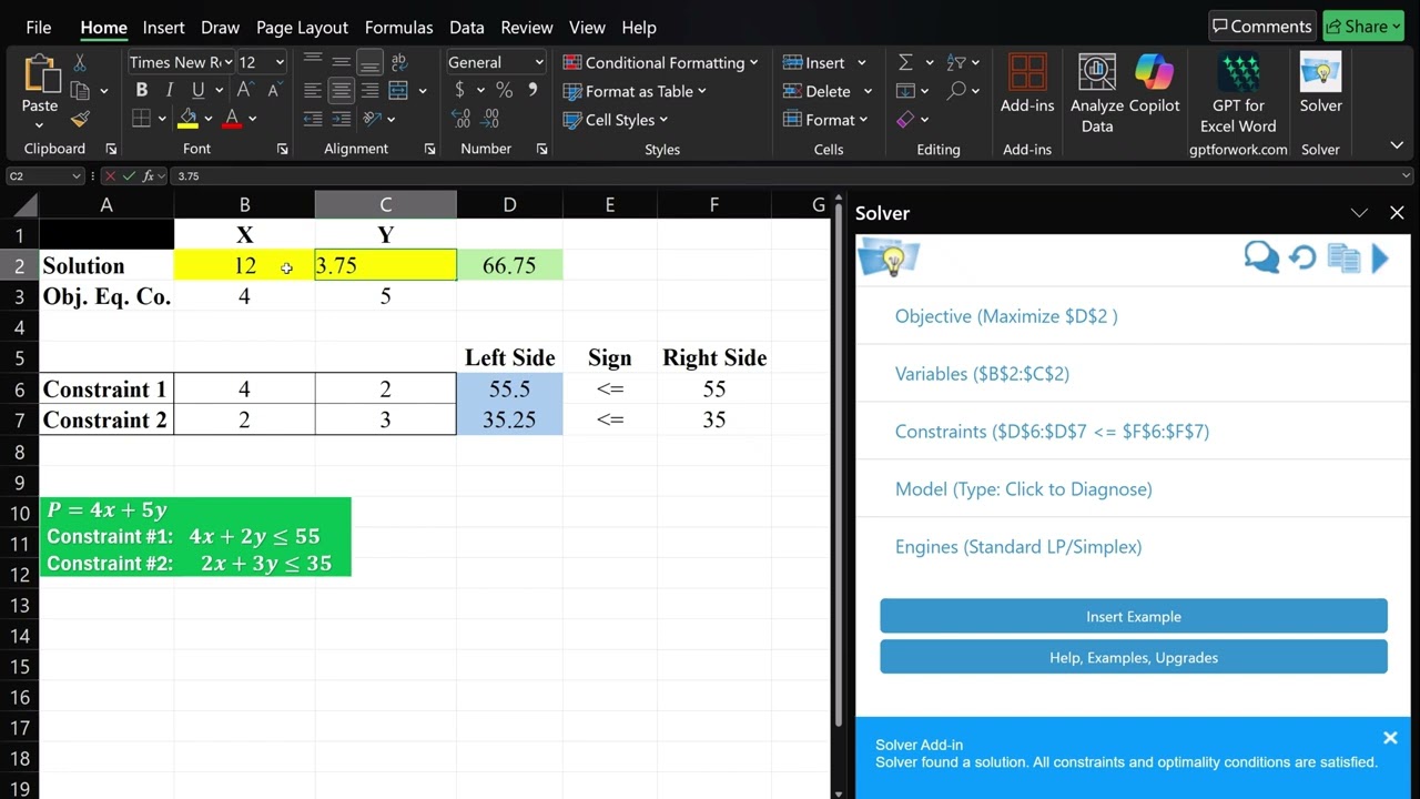 Linear Programming: Solver Example 4 (Integer LP)