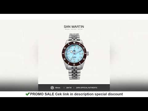 San Martin 40mm Diver Watch Enamel Dial Light Blue Pink Stainless Steel NH35 Automatic Luminous 200m