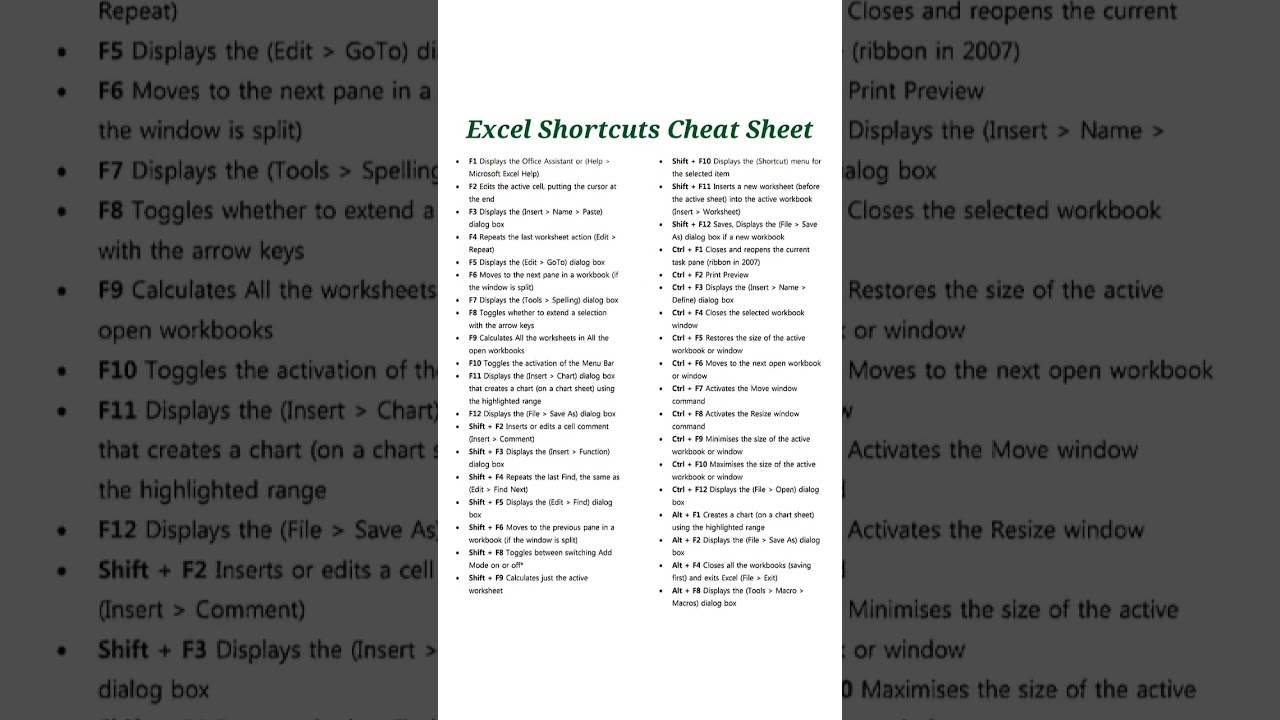 Excel Shortcuts Cheat Sheet . . #excel #tutorial #computer #explorepage #officialcomputerskills