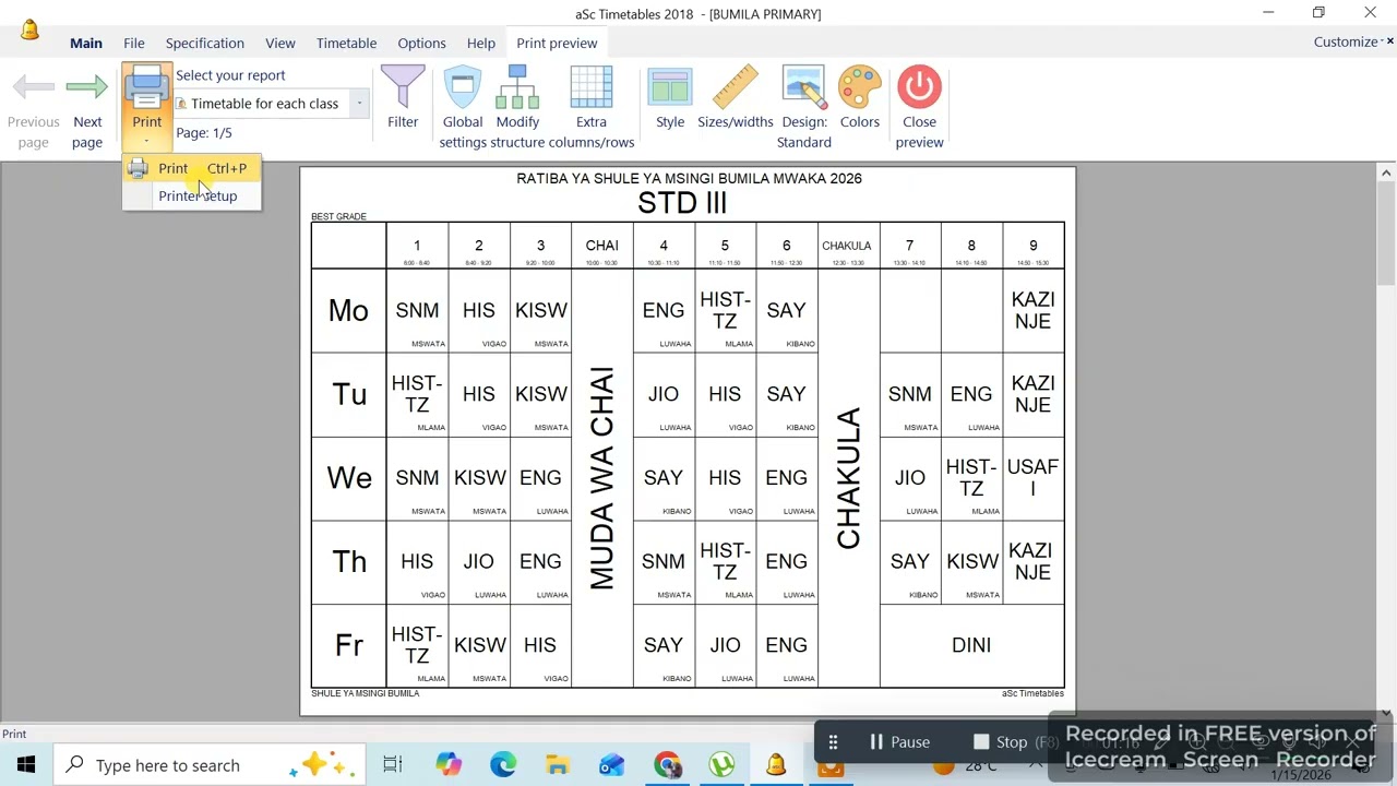 aSC Time table to PDF