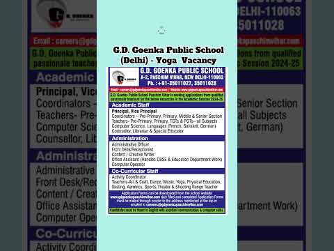 Yoga Vacancy - G.D.Goenka Public School Delhi #gdgoenka #paschimvihar #yogadelhi #yogacoach