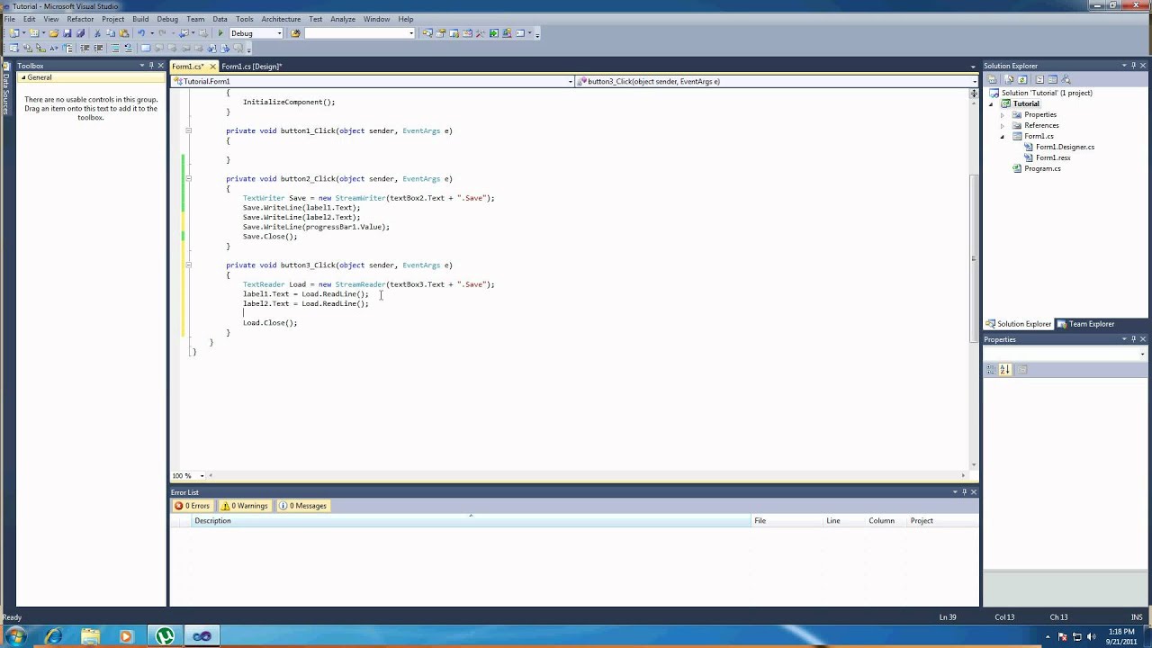 C# tutorial - Saving/Loading and progressbar control