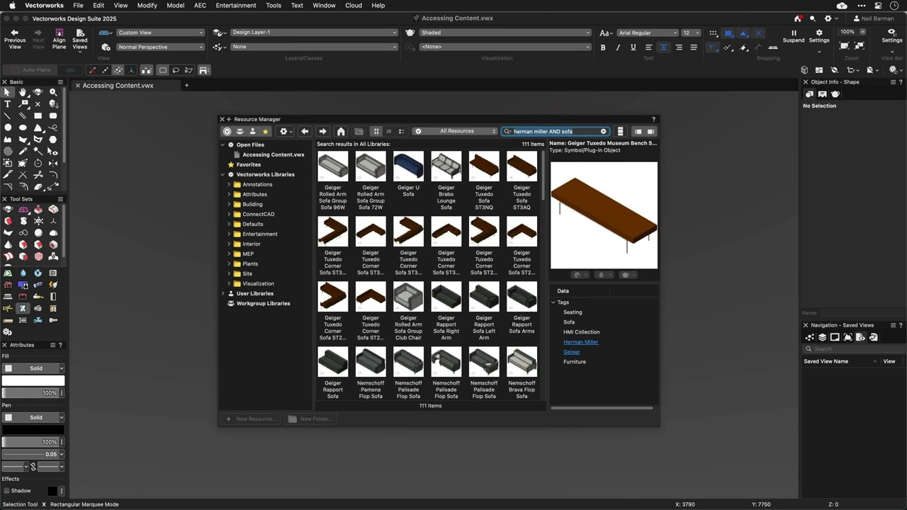 Exploring Content Libraries in the Vectorworks Resource Manager