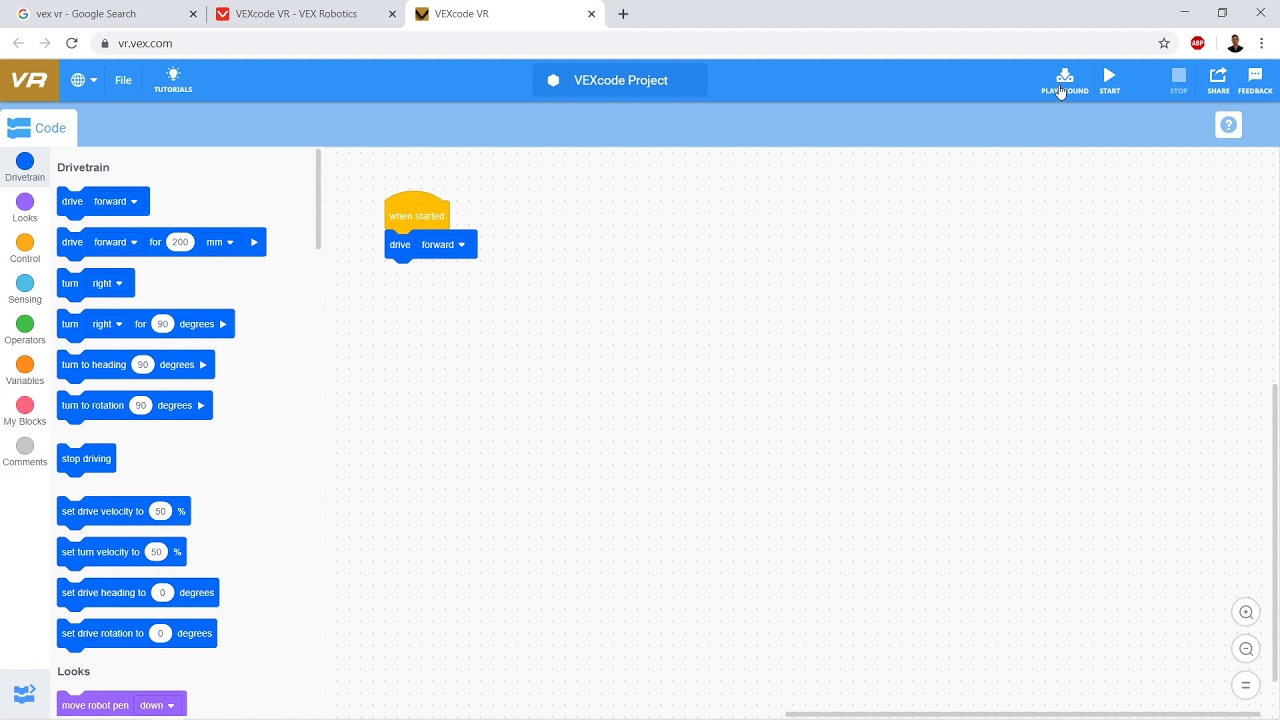 VEXcode Vr : 1 : Online Robot Coding Simulator