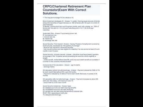 CRPCChartered Retirement Plan CounselorExam With Correct Solutions pdf