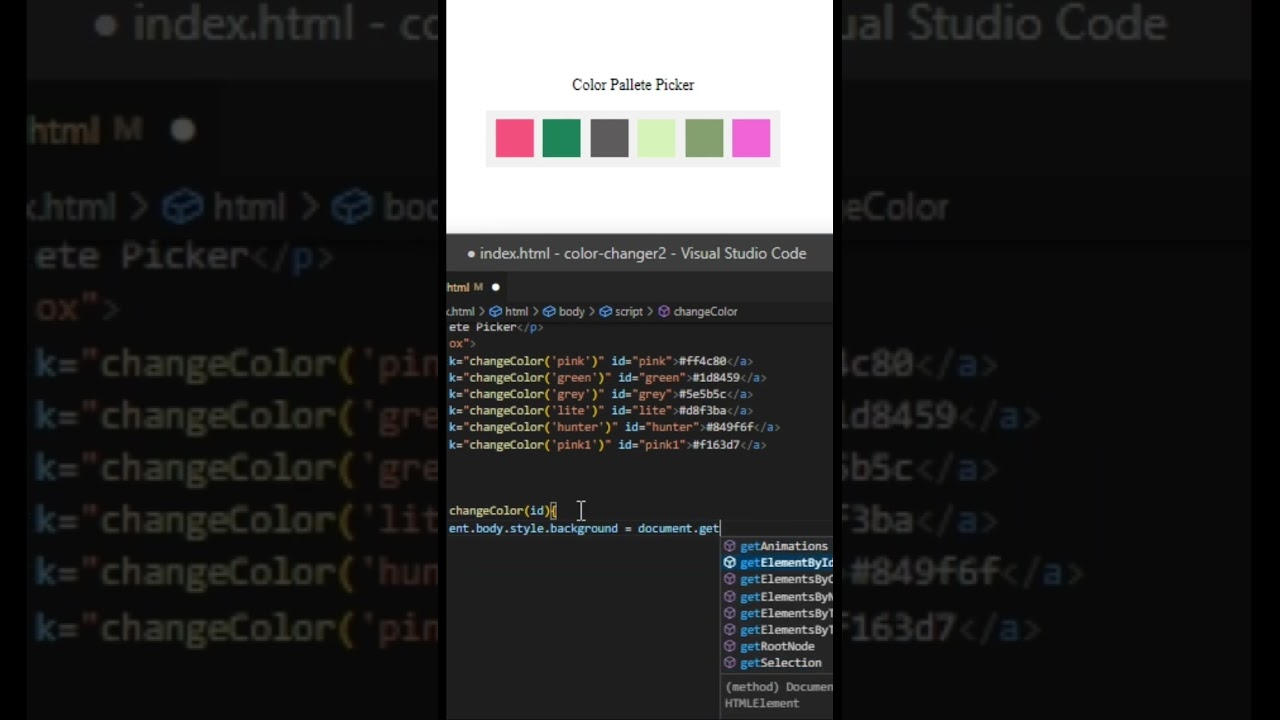 Simple color palette html css JavaScript