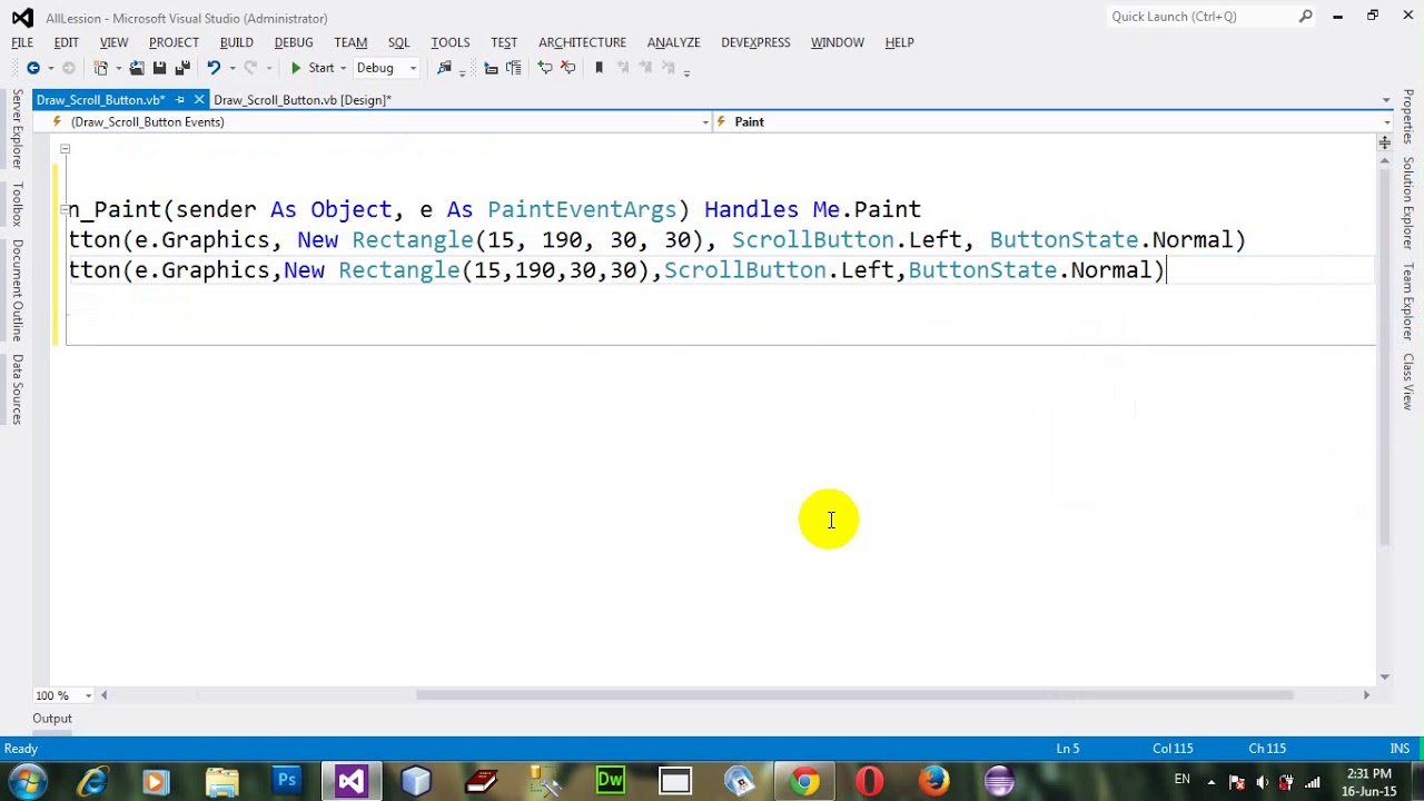 How to draw scroll button on a scroll bar control on windows form in VB NET 2012