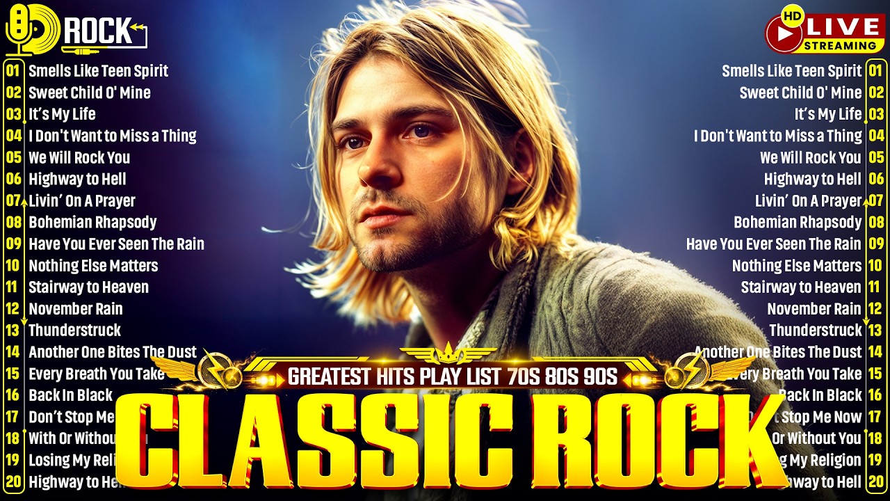 Nirvana, Led Zeppelin, Bon Jovi, Aerosmith, U2, ACDC - Classic Rock Songs 70s 80s 90s Full Album
