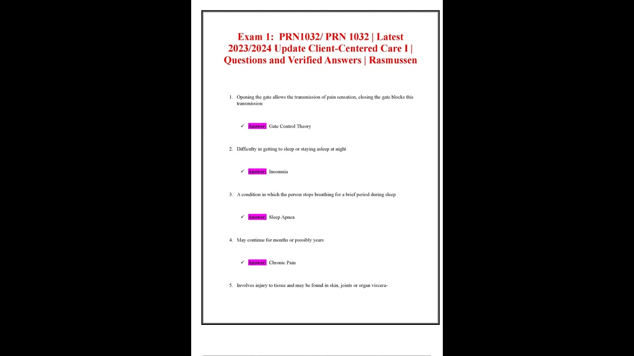 EXAM 1 PRN1032 PRN 1032 LATEST 20232024 UPDATE CLIENT CENTERED CARE I QUESTIONS AND VERIFIED ANSWERS