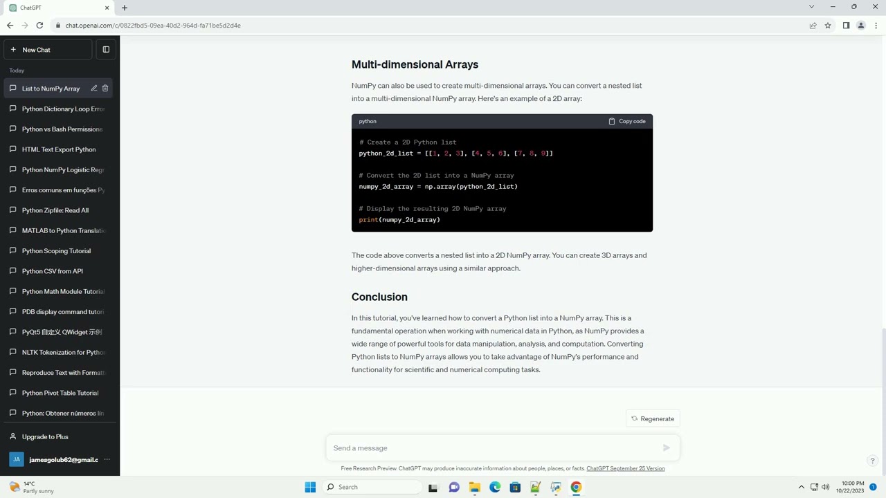 Python list into numpy array