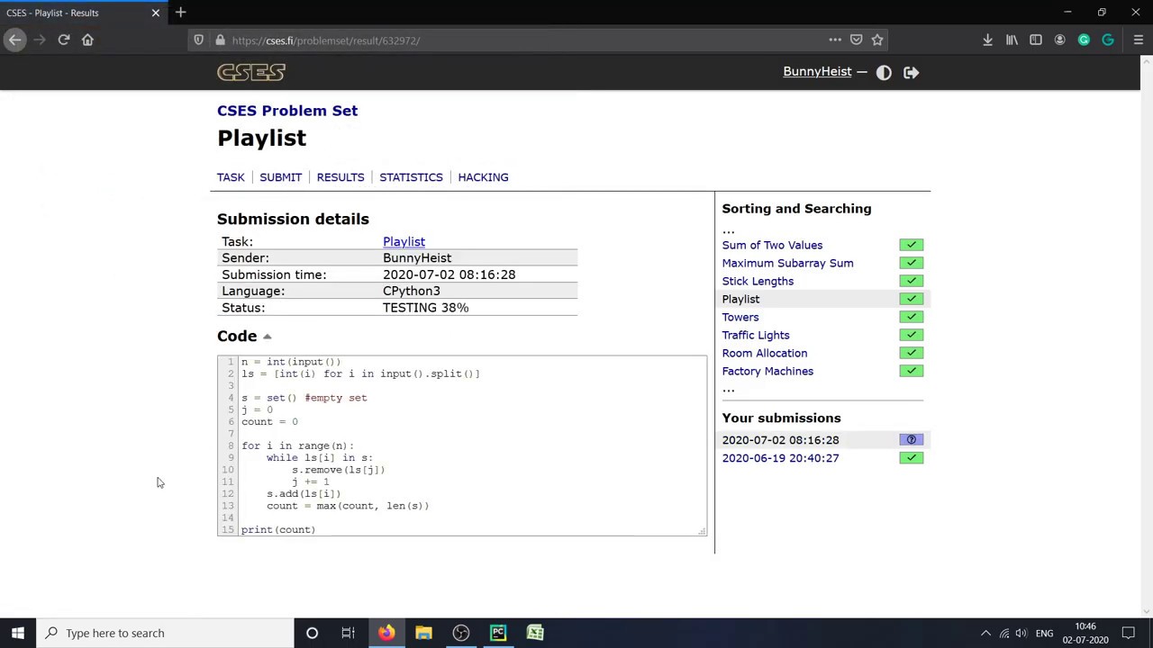 PYTHON Playlist Algorithm - CSES Sorting and Searching #10