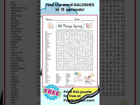 Spring Word Search-Find GALOSHES #wordsearch #wordgames #puzzlegame #wordpuzzle #rain #galoshes
