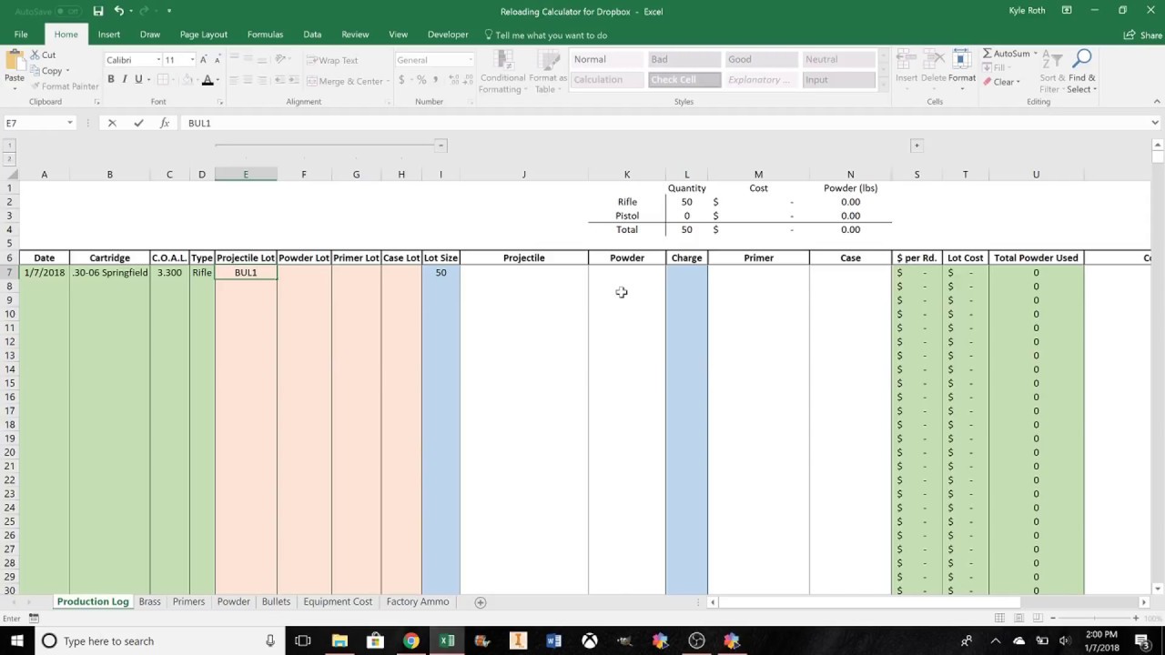 Excel Reloading Calculator Tutorial